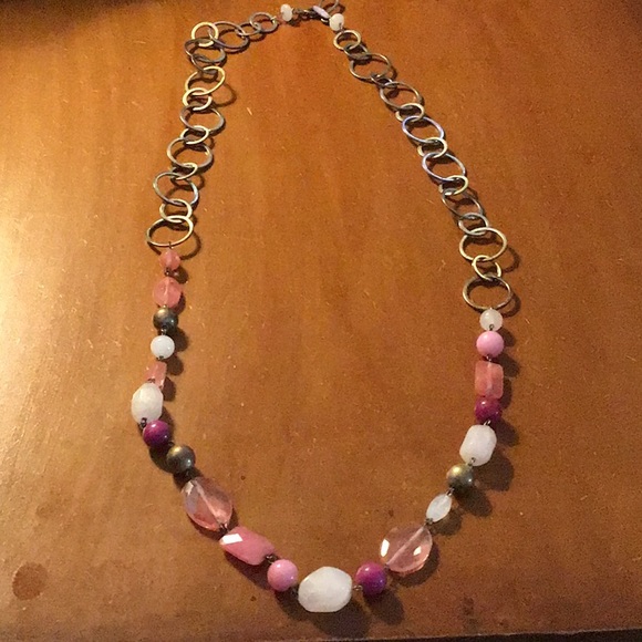 Talbots | Jewelry | Talbots Long Gold And Pink Stone Necklace | Poshmark